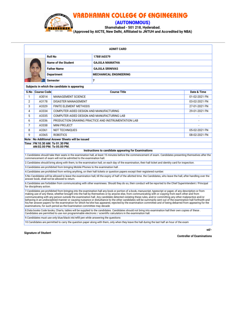 Vardhaman College of Engineering | PDF