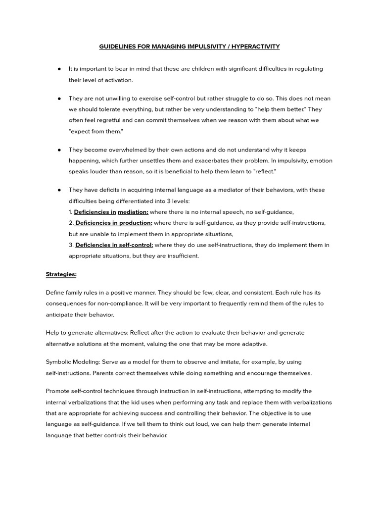 ADHD Management Strategies for Parents | PDF | Self Control | Self ...