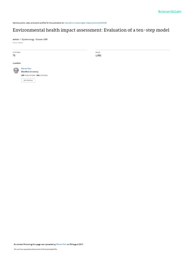 Environmental Health Impact Assessment., Evaluationof A Ten-Step Model ...