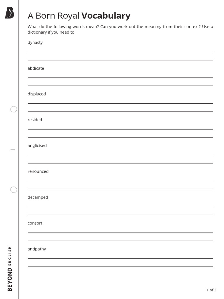 Vocabulary Worksheet-BW | PDF