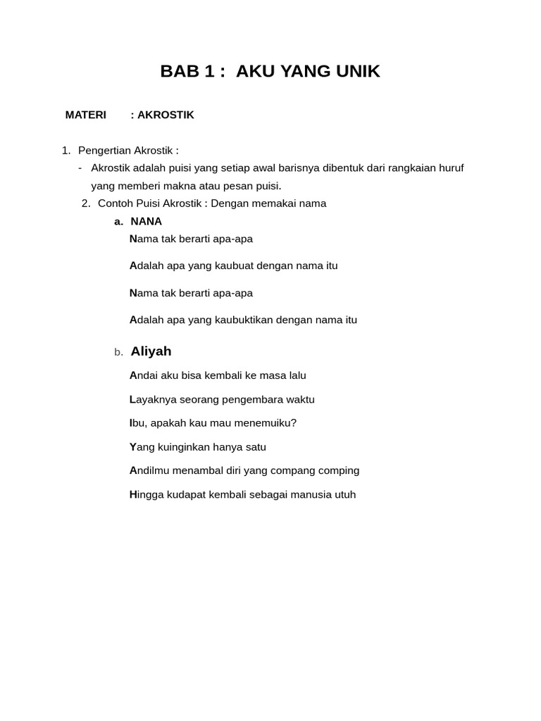 Rangkuman B.I Materi Akrostik | PDF