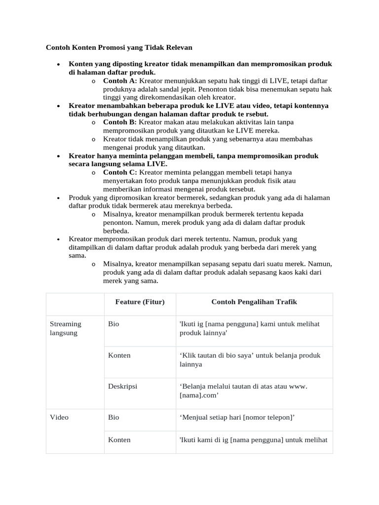 Contoh Konten Promosi Yang Tidak Relevan | PDF