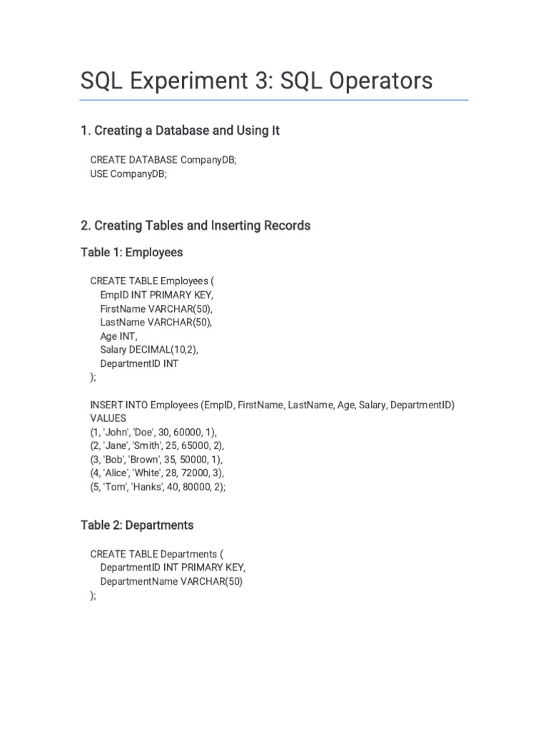 SQL Experiment 3 | PDF