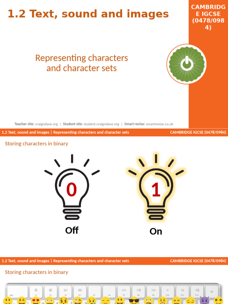 CAMBRIDGE IGCSE (0478-0984) 1.2 Representing Characters and Character ...