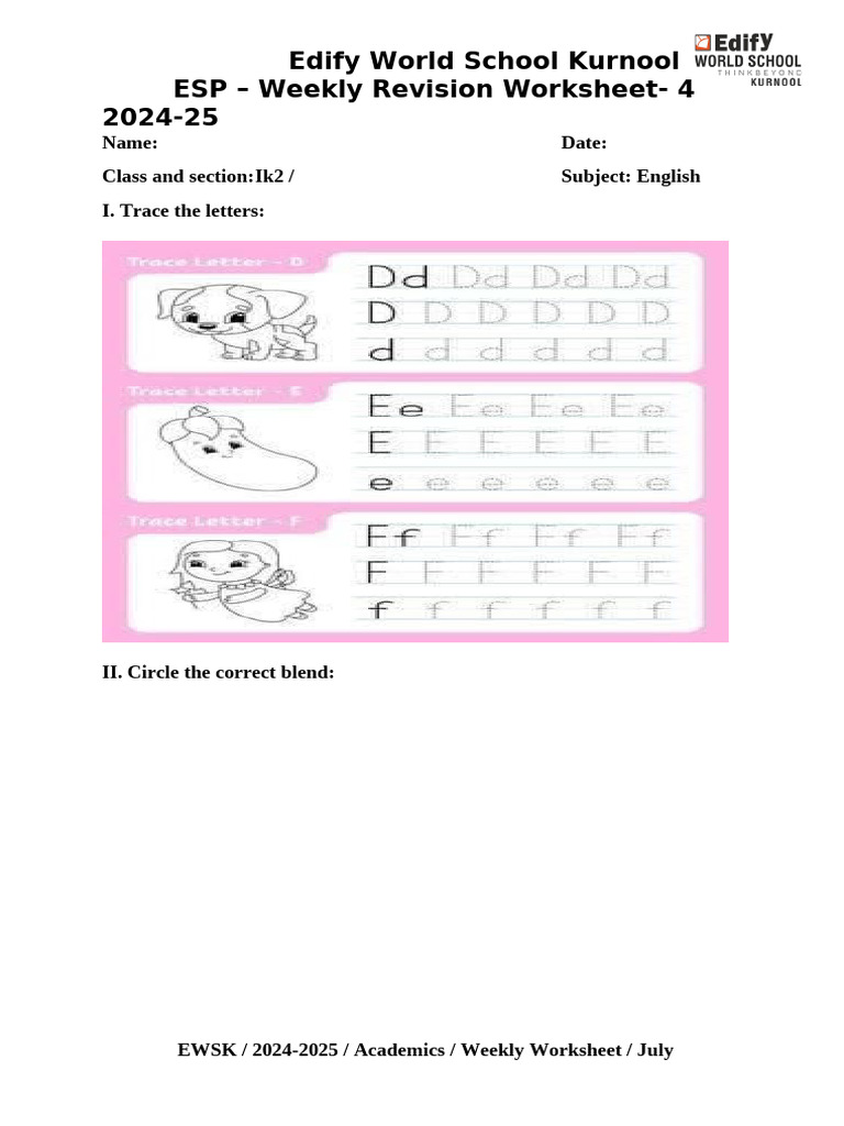 ESP - Weekly Worksheet - 4 2024-25 Format IK2 | PDF