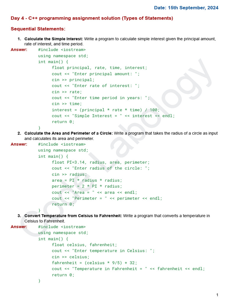 C++ Day 4 Assignment Solution | PDF