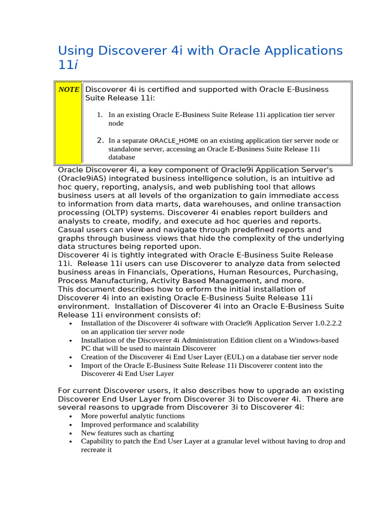 Using Discoverer 4i With Oracle Applications 11i | PDF