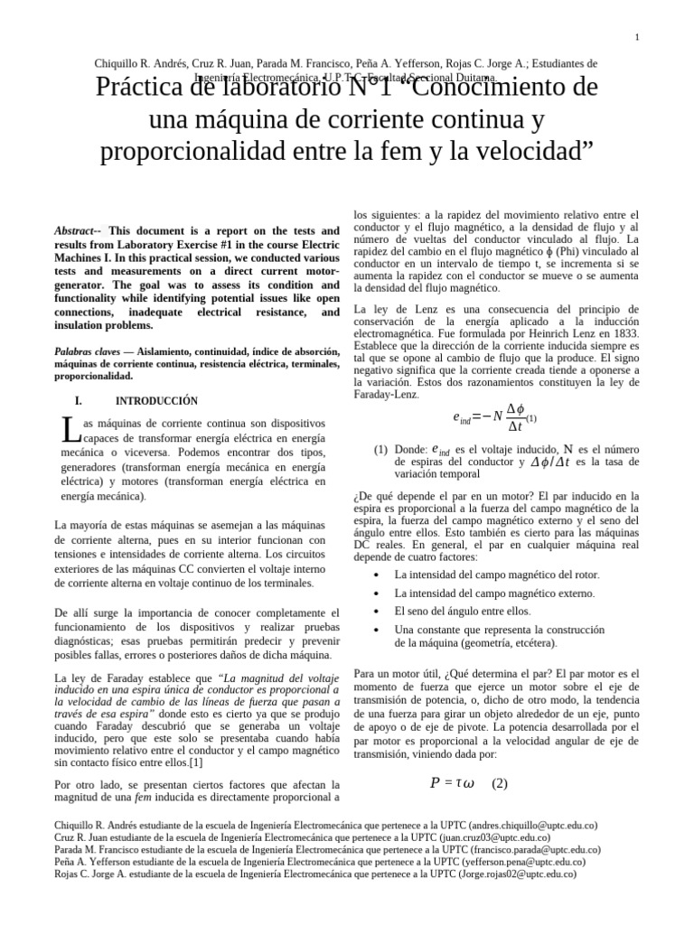 Informe Lab 1 Maquinas Electricas | PDF