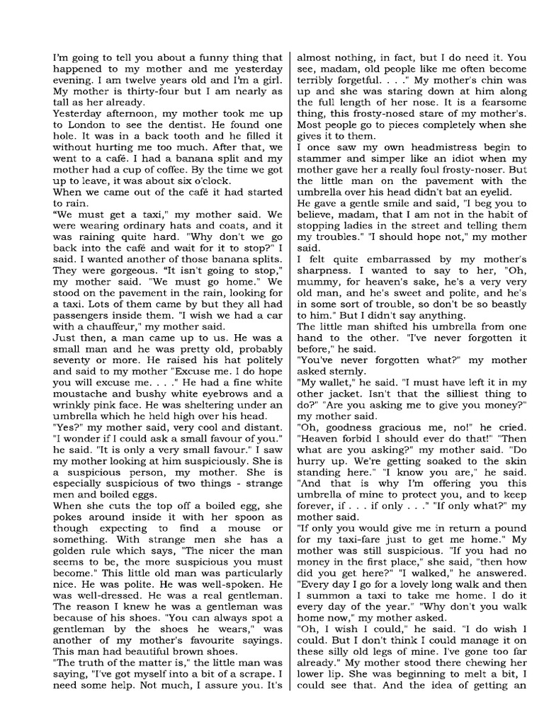 The Umbrella Man by Roald Dahl A4 | PDF