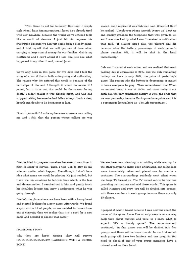 Survival in a Deadly Game | PDF | Jacob | Anger