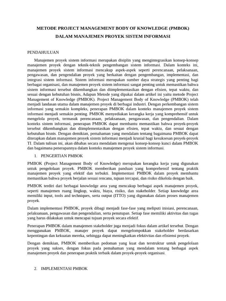 Metode Project Management Body of Knowledge | PDF