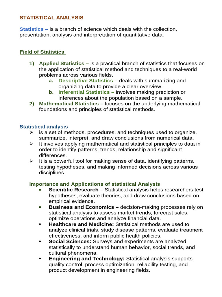 Statistics Notes 1 | PDF