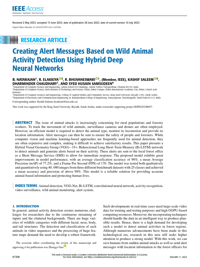 Creating Alert Messages Based On Wild Animal Activity Detection Using Hybrid Deep Neural ...