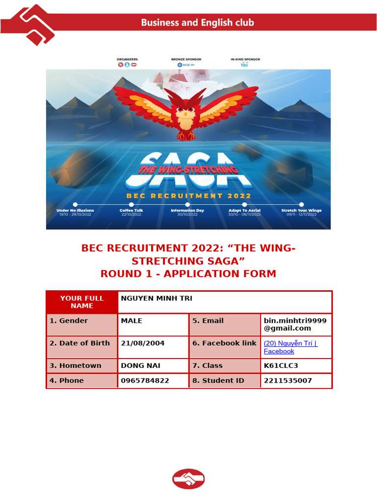 (Bec) (Application Form 2022) (Nguyen Minh Tri) PDF | PDF | Leadership ...