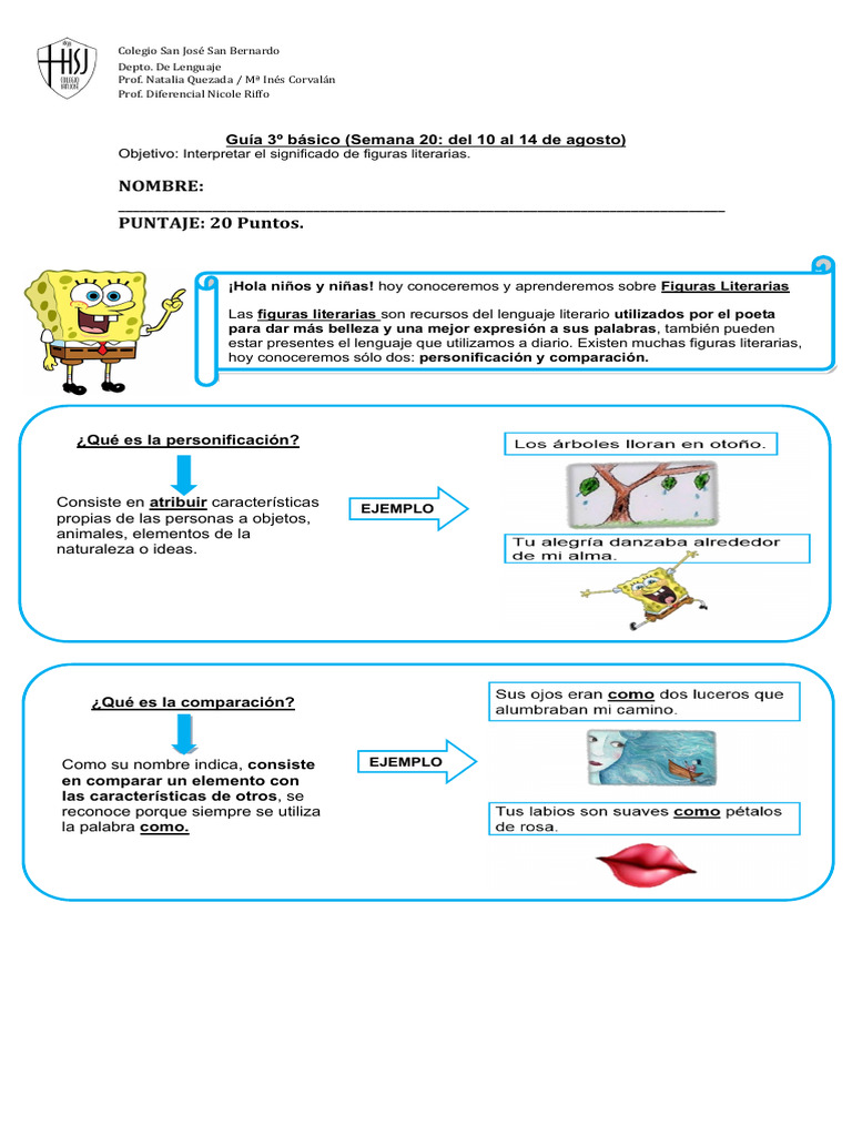 Guía Lenguaje 3°básico Semana 20 | PDF