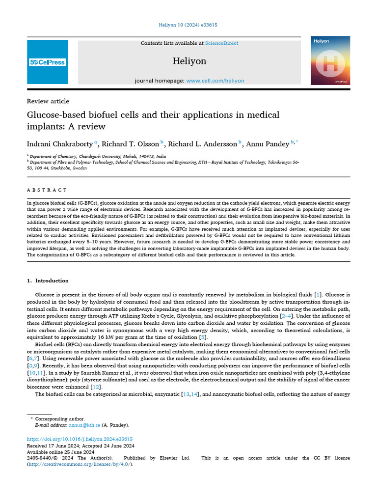 Glucose-Based Biofuel Cells and Their Applications in Medical | PDF