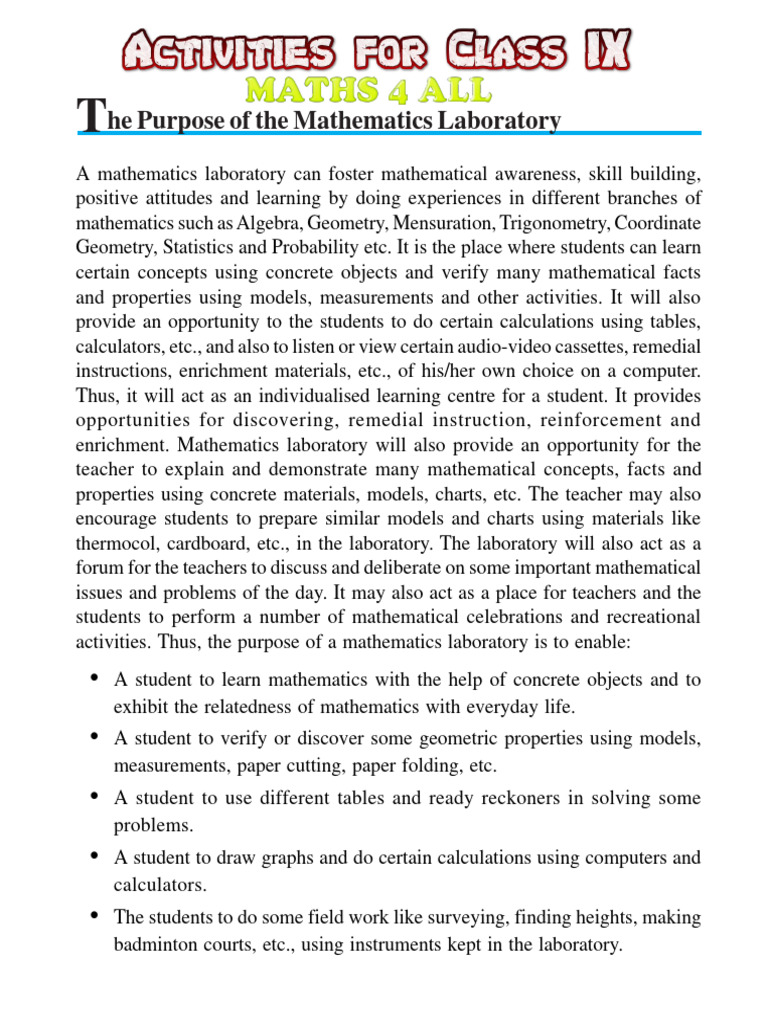 Class 9 Maths Activities | PDF