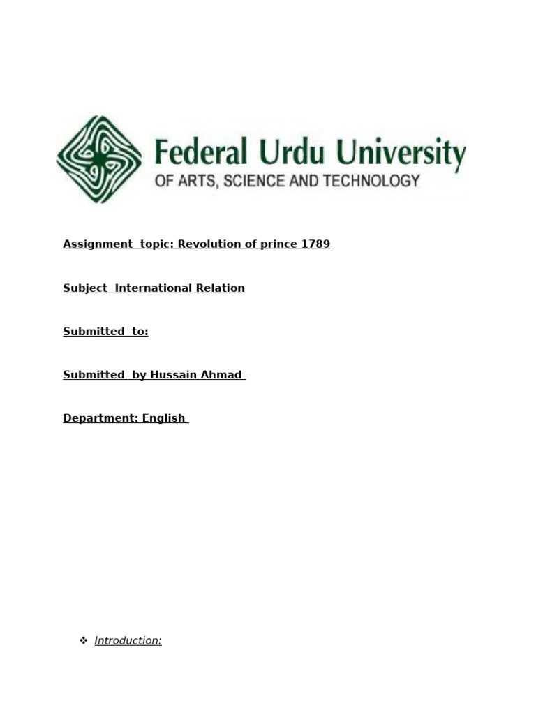 Assignment Topic: Revolution of Prince 1789 | PDF