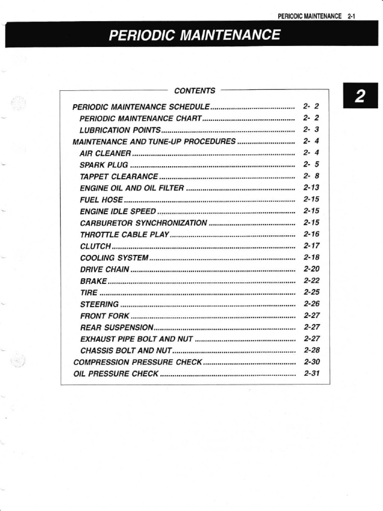 Suzuki SV650 1999 2000 Service Manual CH2 Periodic Maintenance | PDF