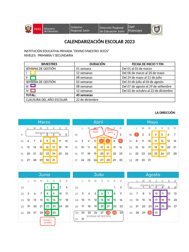 Calendarización Escolar 2023 | PDF
