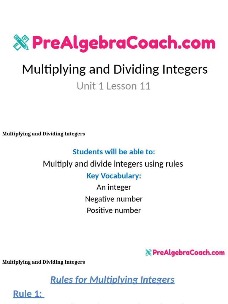 1 11 Slide Show Multiplying and Dividing Integers | PDF