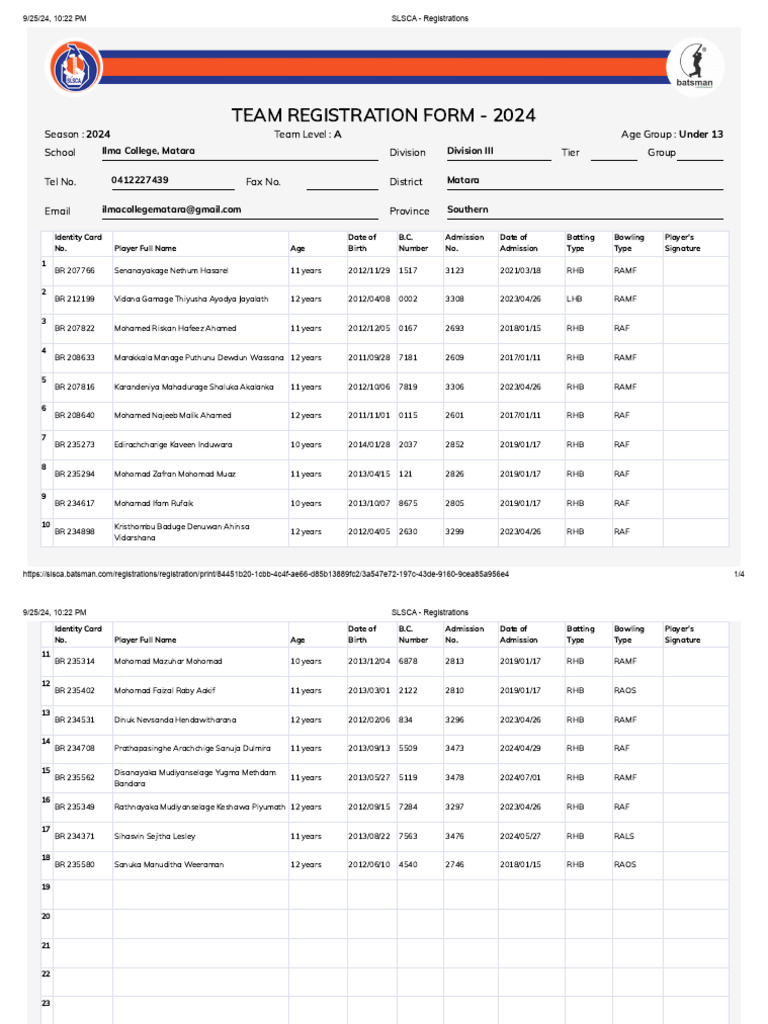 SLSCA Registrations 2 | PDF
