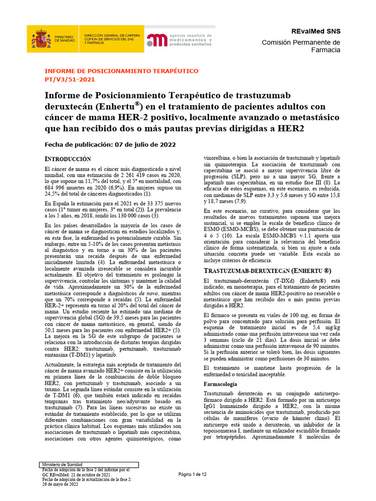 Informe de Posicionamiento Terapéutico de Trastuzumab Deruxtecán | PDF
