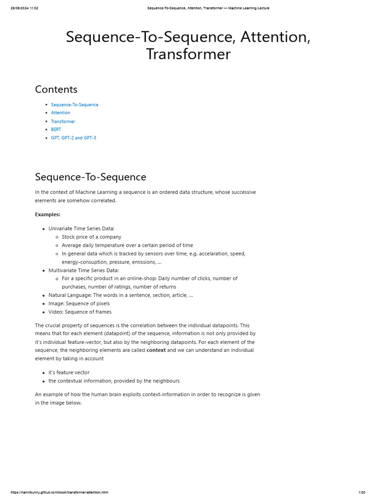 Sequence-To-Sequence, Attention, Transformer - Machine Learning Lecture | PDF | Cognitive ...