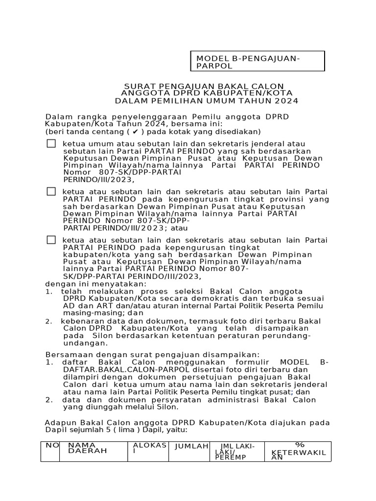 Form Pengajuan Parpol | PDF