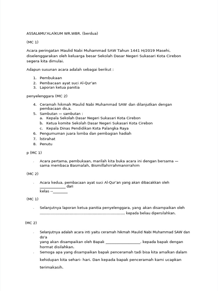 SUSUNA N ACARA MAULID NABI (Jadi MC) | PDF