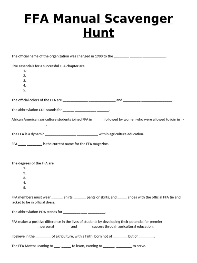 Day 6 FFA Manual Scavenger Hunt | PDF