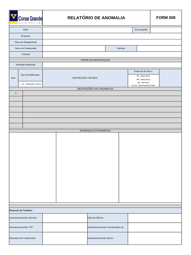 Form 008 Modelo Relatorio de Anomalia | PDF