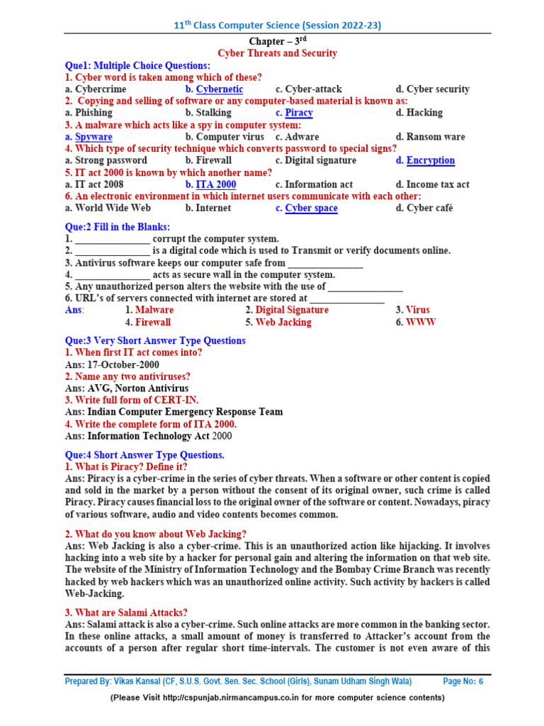 11 Class Computer Science (Session 2022-23) | PDF