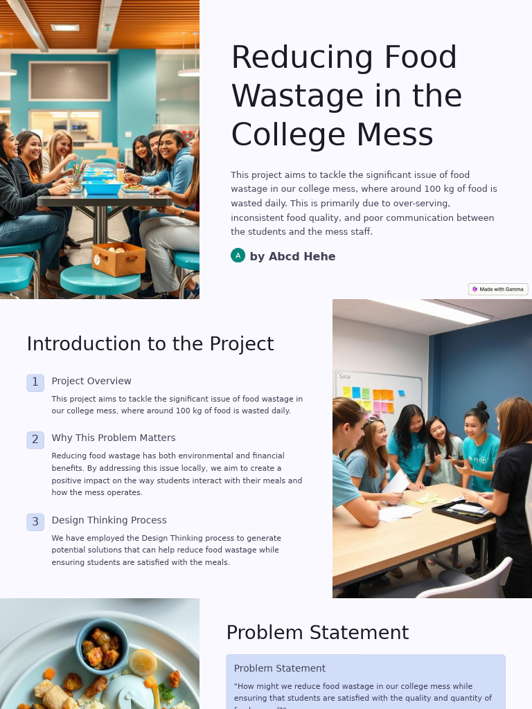 Reducing Food Wastage in The College Mess | PDF