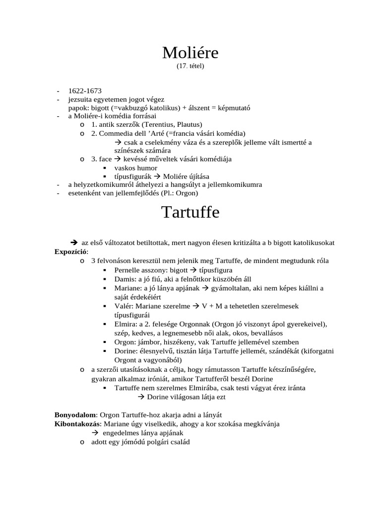 Tétel - Moliére - Tartuffe | PDF