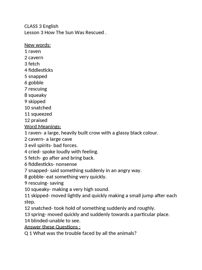 CLASS 3 Eng L 3 | PDF