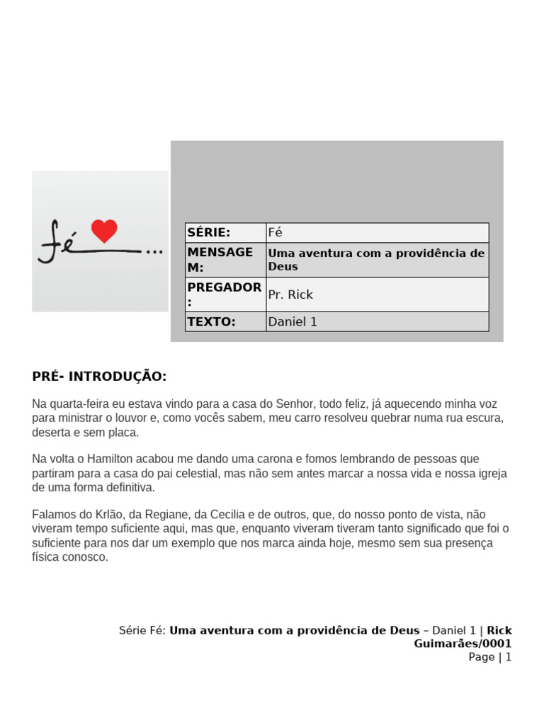 Uma Aventura Com A Providência de Deus - Daniel 1 | PDF