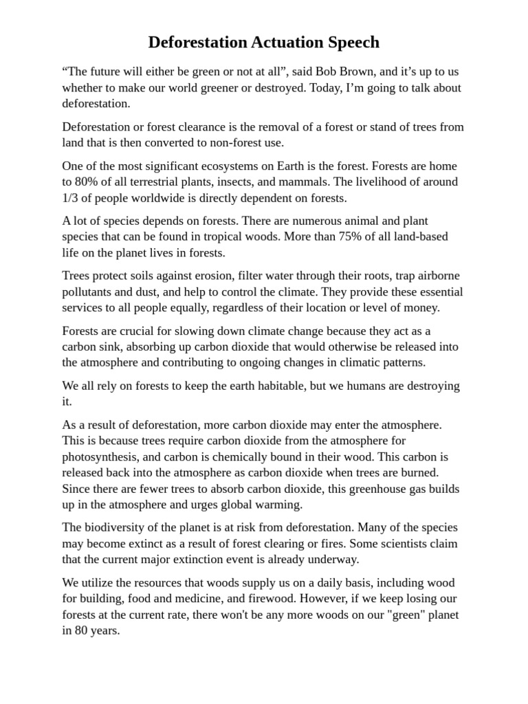 Deforestation Actuation Speech | PDF