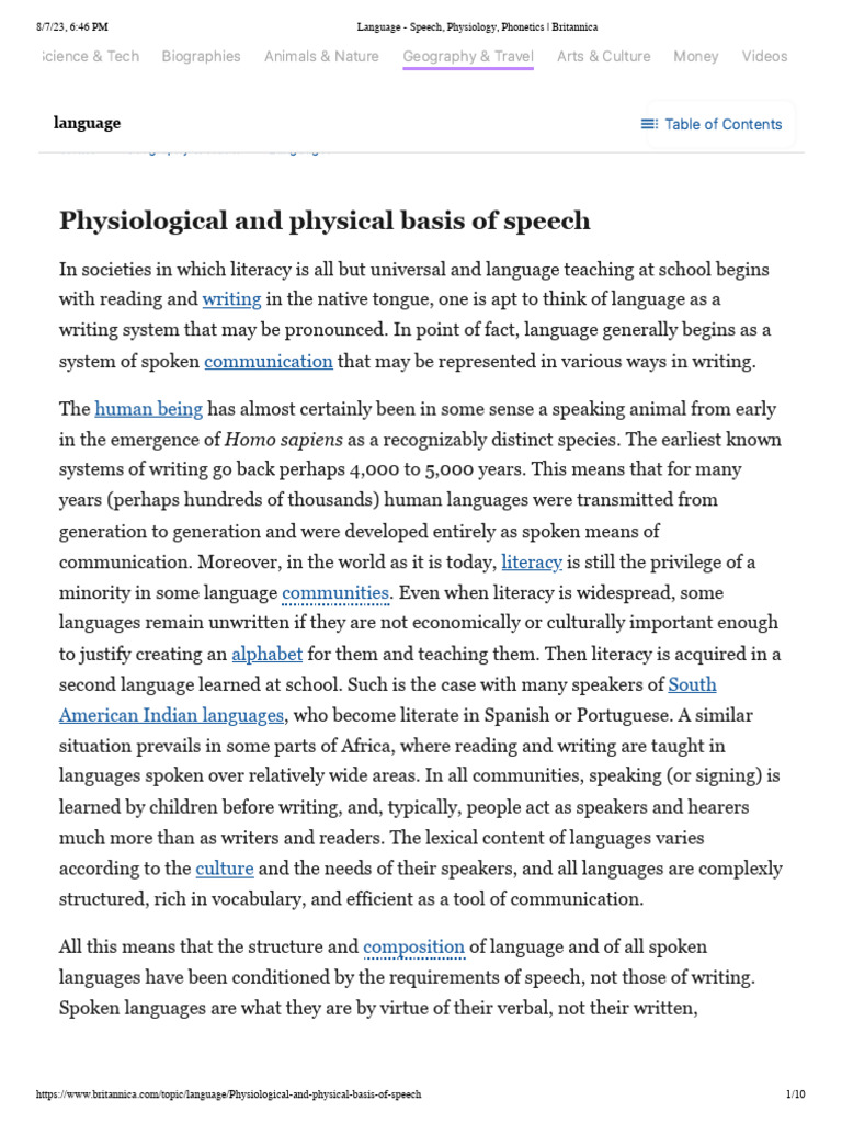 Language - Speech, Physiology, Phonetics - Britannica | PDF