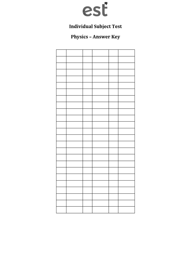 EST 2 Physics Answer Key - Test Sample 2 | PDF
