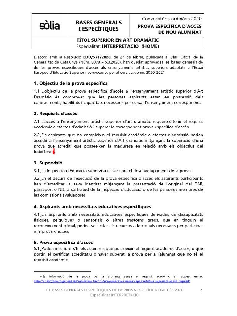 2020 - Bases Prova - Interpretació - Juny - Home | PDF