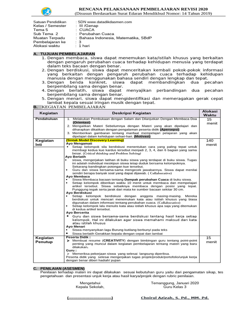 Disusun Berdasarkan Surat Edaran Mendikbud Nomor: 14 Tahun 2019 | PDF