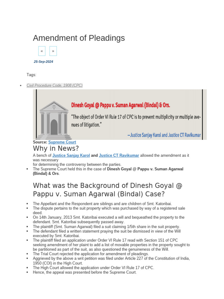 Amendment of Pleadings | PDF