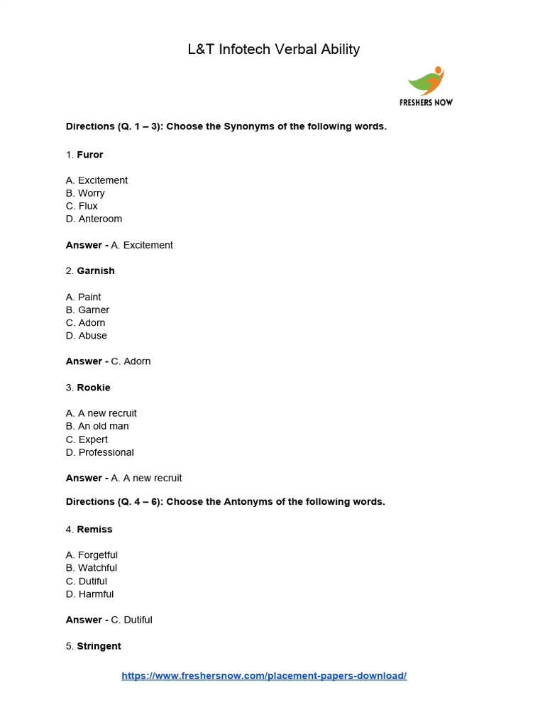LT Infotech Verbal Ability | PDF