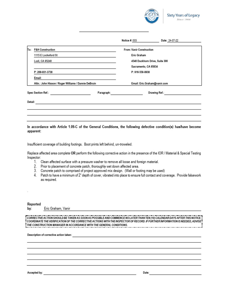 002 - Incomplete Concrete (Boot Marks) at Column 5A Thru 7B | PDF