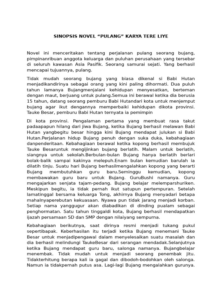 Sinopsis Novel Pulang Karya Tere Liye | PDF