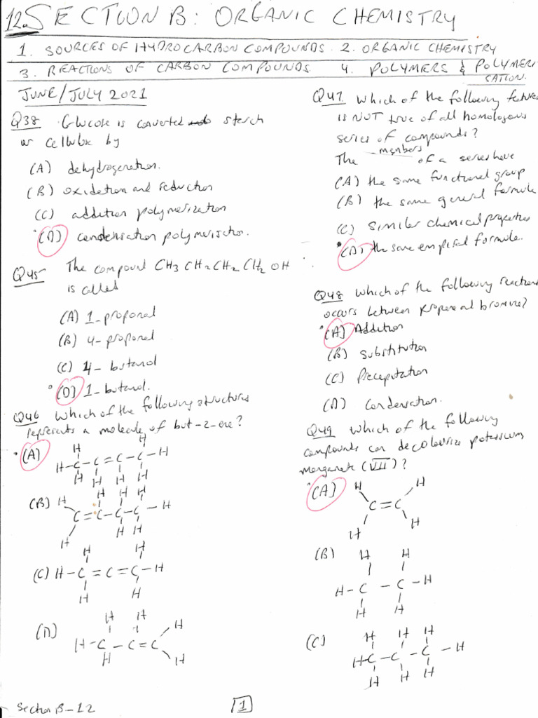 CXC CSEC CHEMISTRY P1 WITH ANSWERS Section B CH 12 Handwritten | PDF