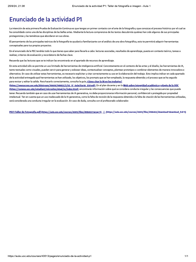 Enunciado de La Actividad P1 - Taller de Fotografía e Imagen - Aula 1 ...