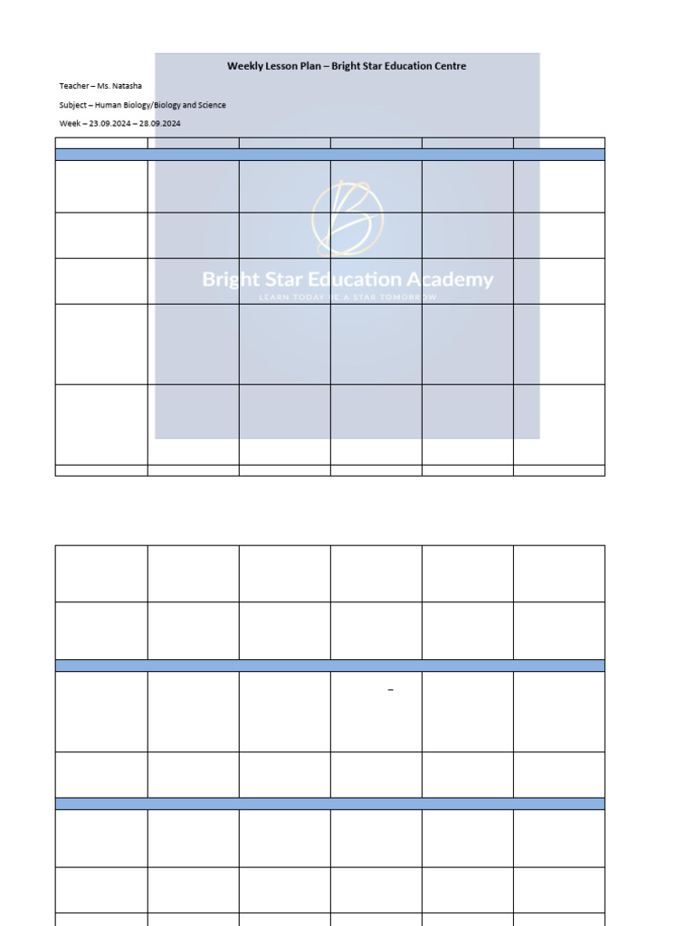 Ms. Natasha - Weekly Lesson Plan 23.09.2024 - 28.09.2024 | PDF