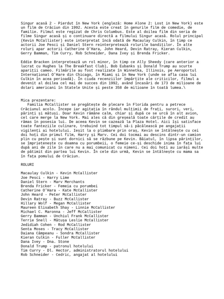 SINGUR ACASA Rezumat | PDF